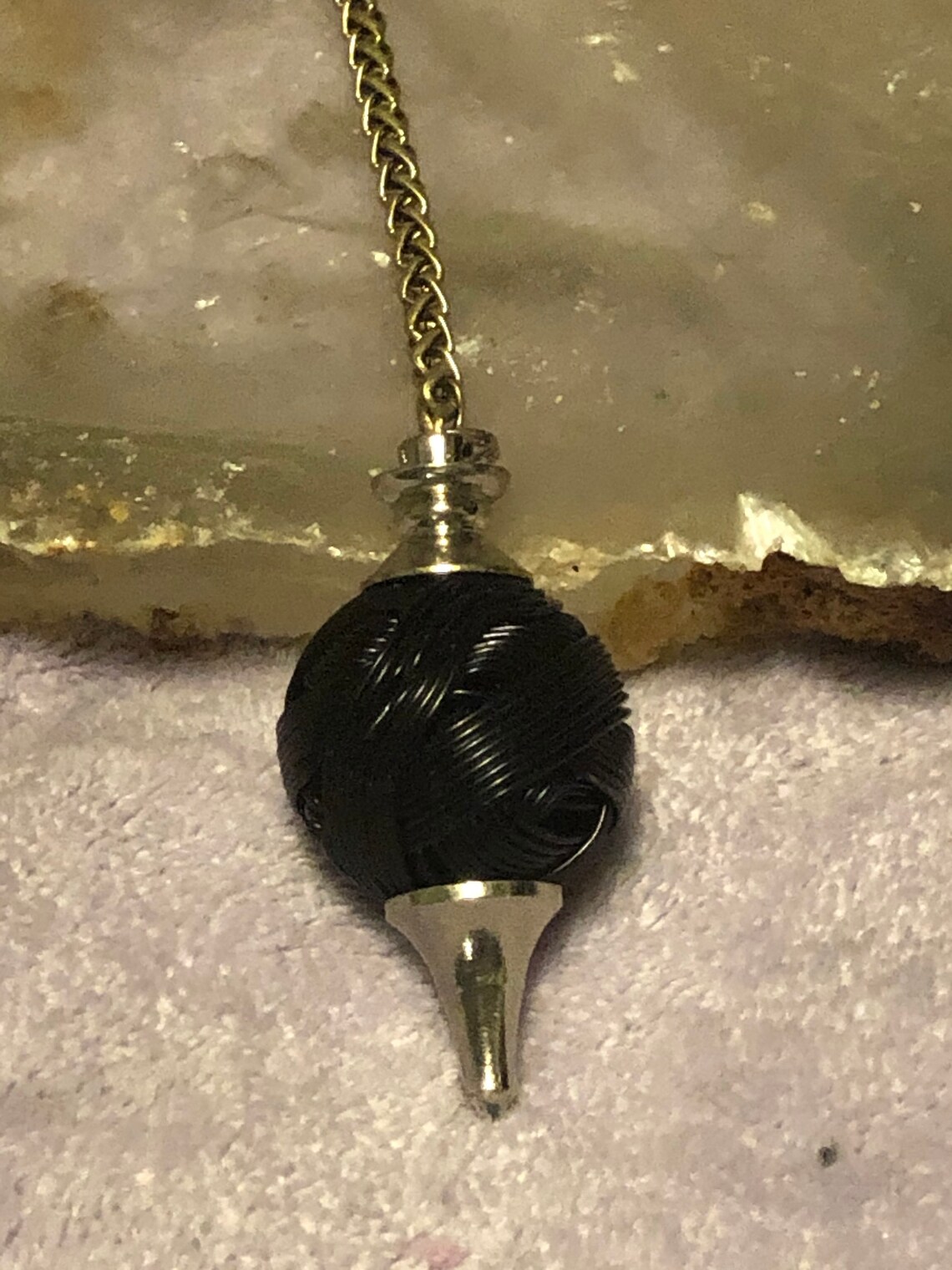 Black Wire Ball and Silver Pendulum on 8 Metal Chain - Etsy