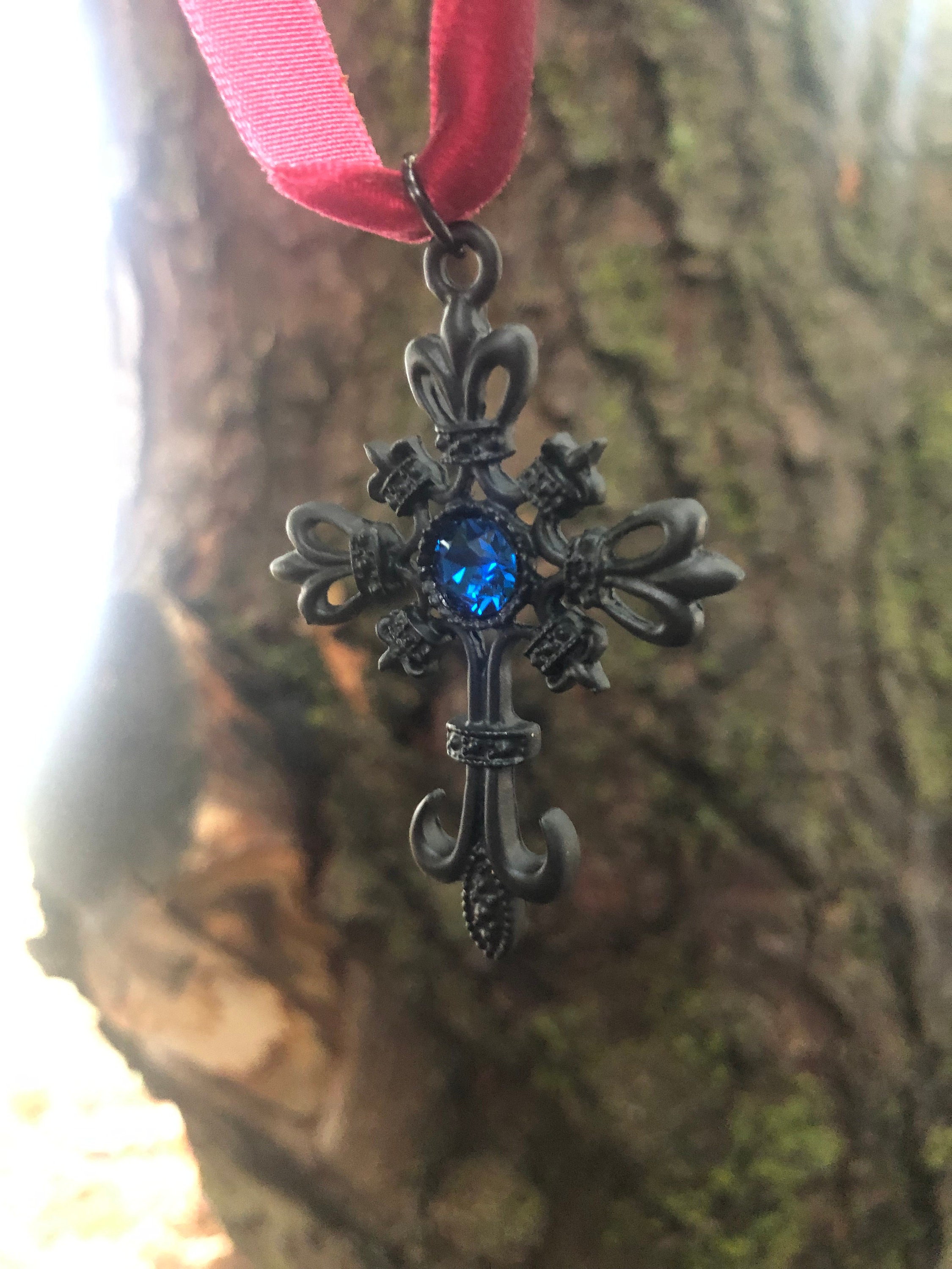 Gothic Cross With Blue Swarovski Crystal - Etsy