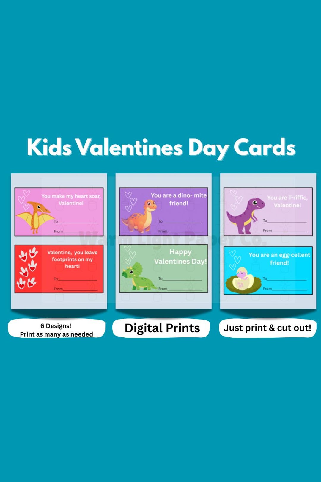 Kids Valentine Cards | Dinosaur Printable Classroom Valentines (instant ...