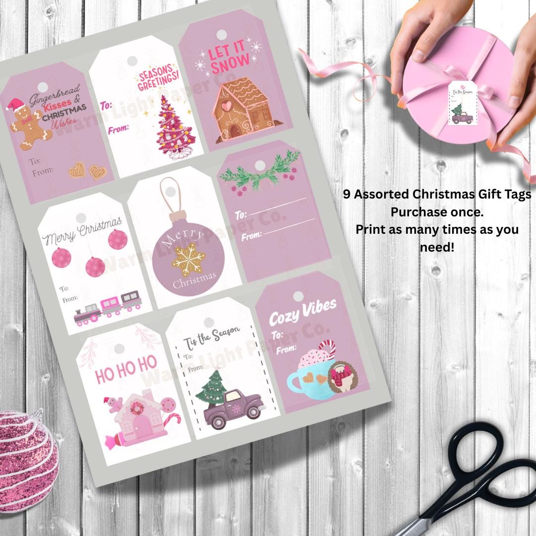 Pink Christmas Gift Tags | Printable Holiday Stationery (PDF + PNG) - Etsy