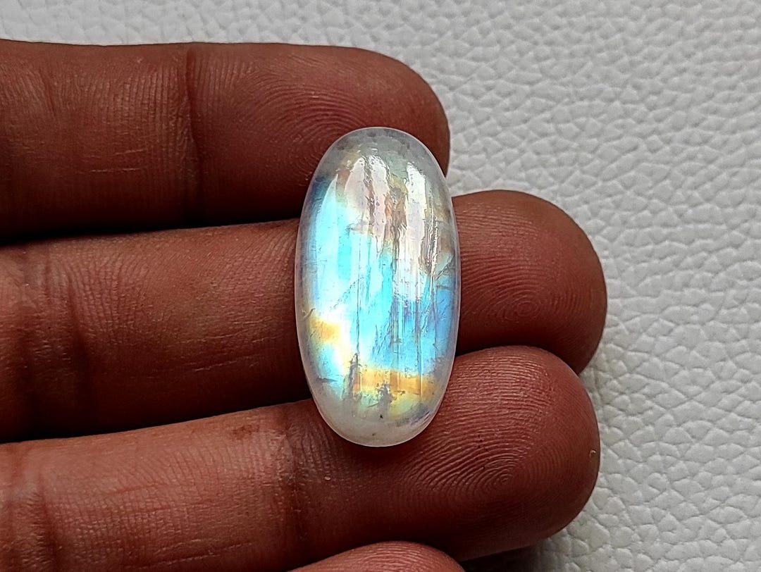 Very Unique Rainbow Flashy Moonstone Cabochon 29X14X6 Mm Oval Shape ...