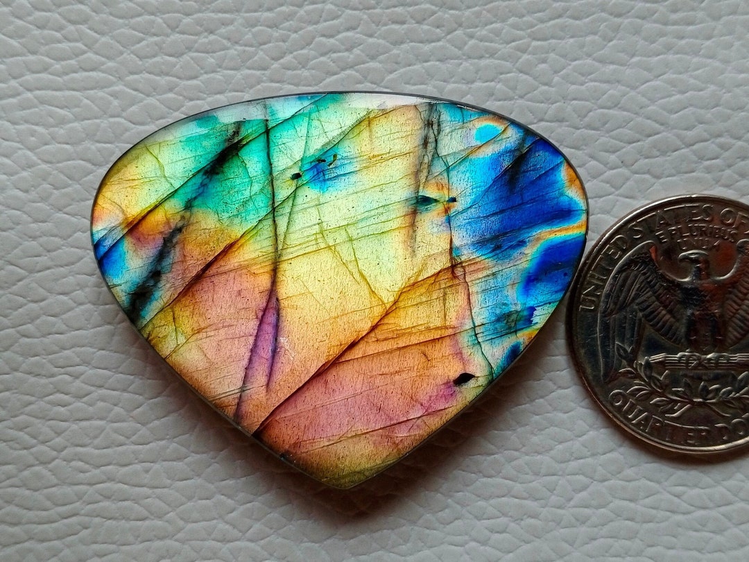 Rainbow Flash Labradorite Stone, Teardrop Gemstone (44X35X7 Mm) - Etsy