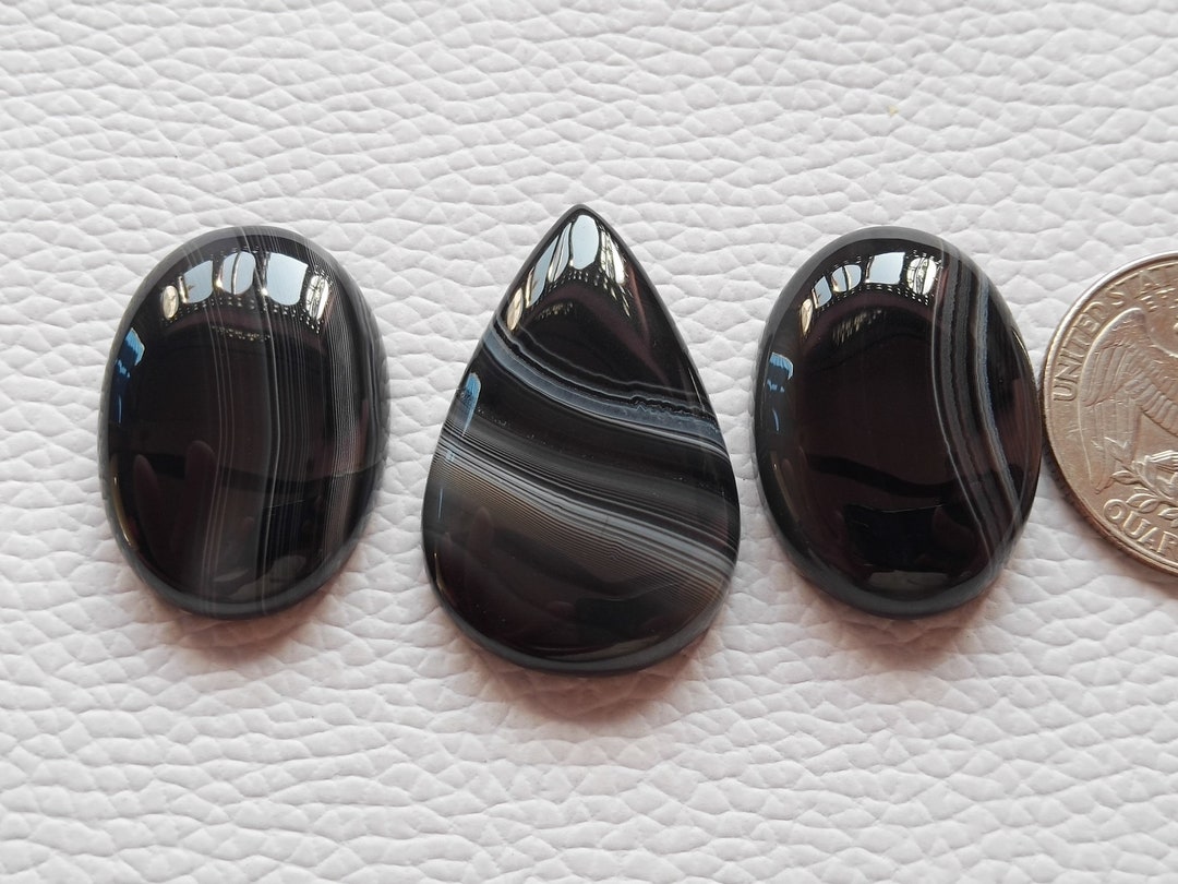 3 Piece Lot Gorgeous Black Banded Onyx Gemstone Mix Shape for Wire Wrap ...