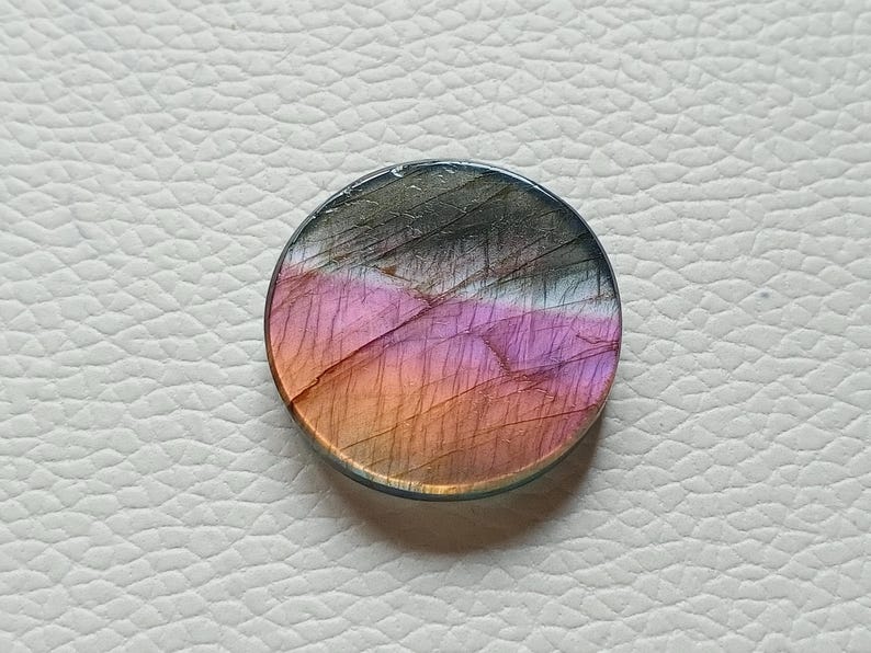 Unique Rare Pink Labradorite Gemstone, 25X25X5 Mm Round Shape Healing ...