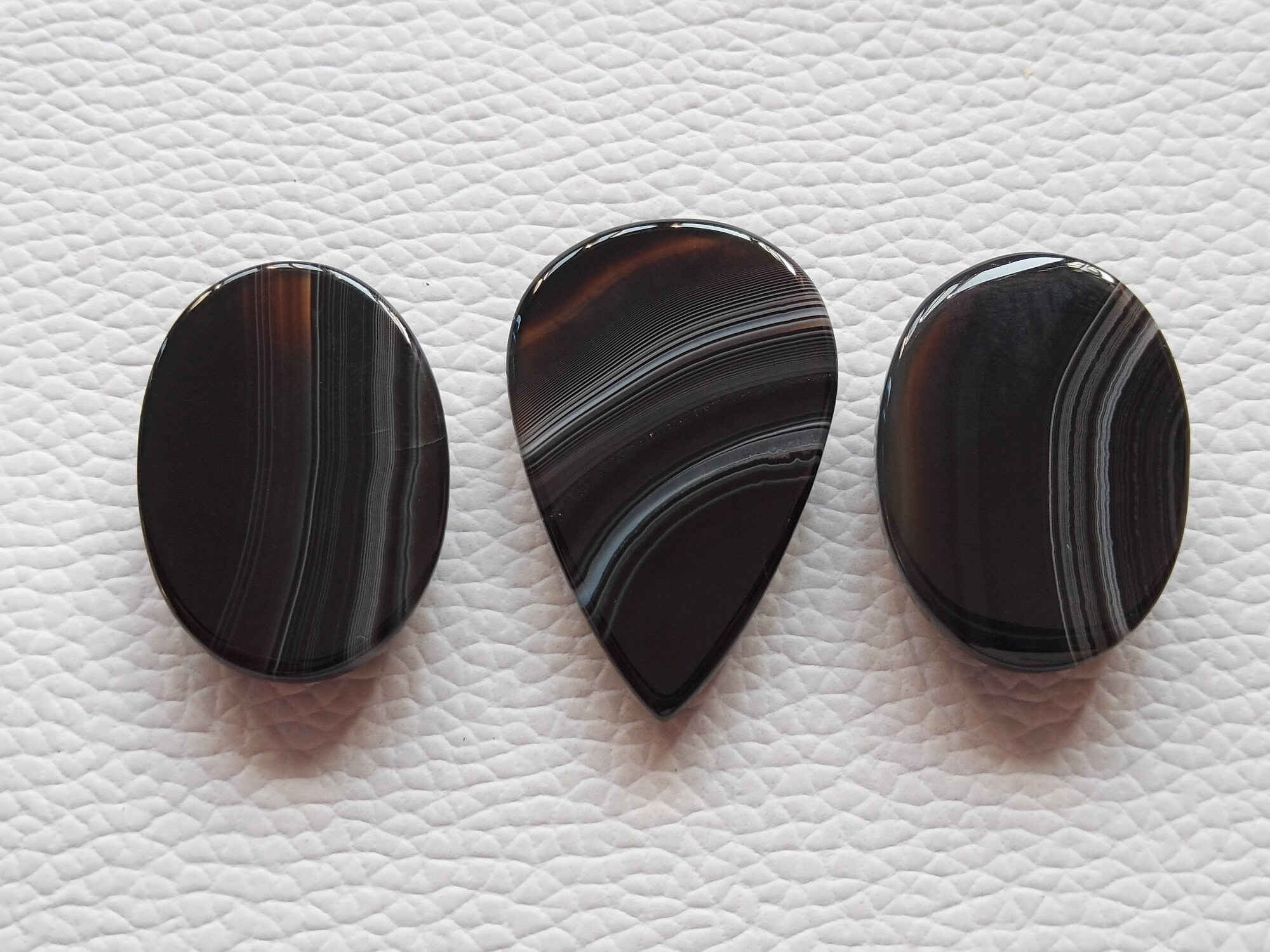 3 Piece Lot Gorgeous Black Banded Onyx Gemstone Mix Shape for Wire Wrap ...