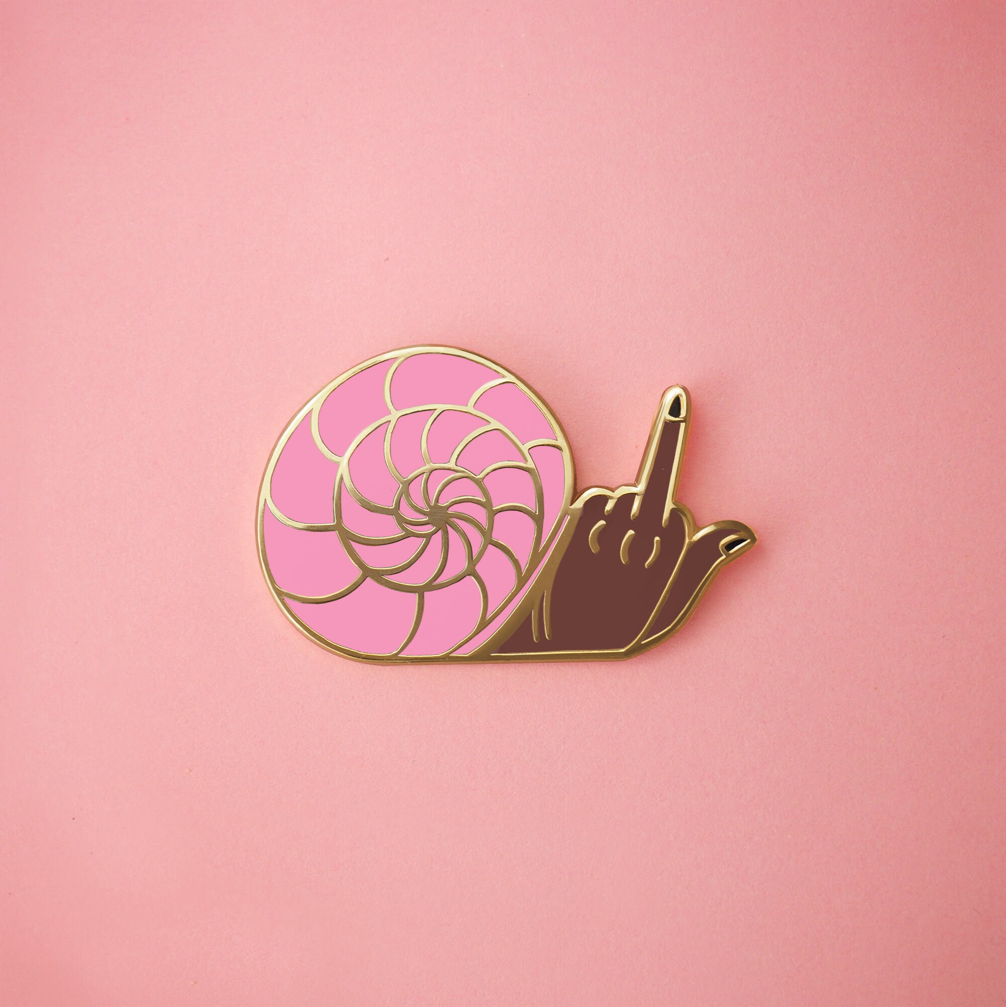 Pink & Brown Pin Snail Middle Finger Gold Enamel - Etsy