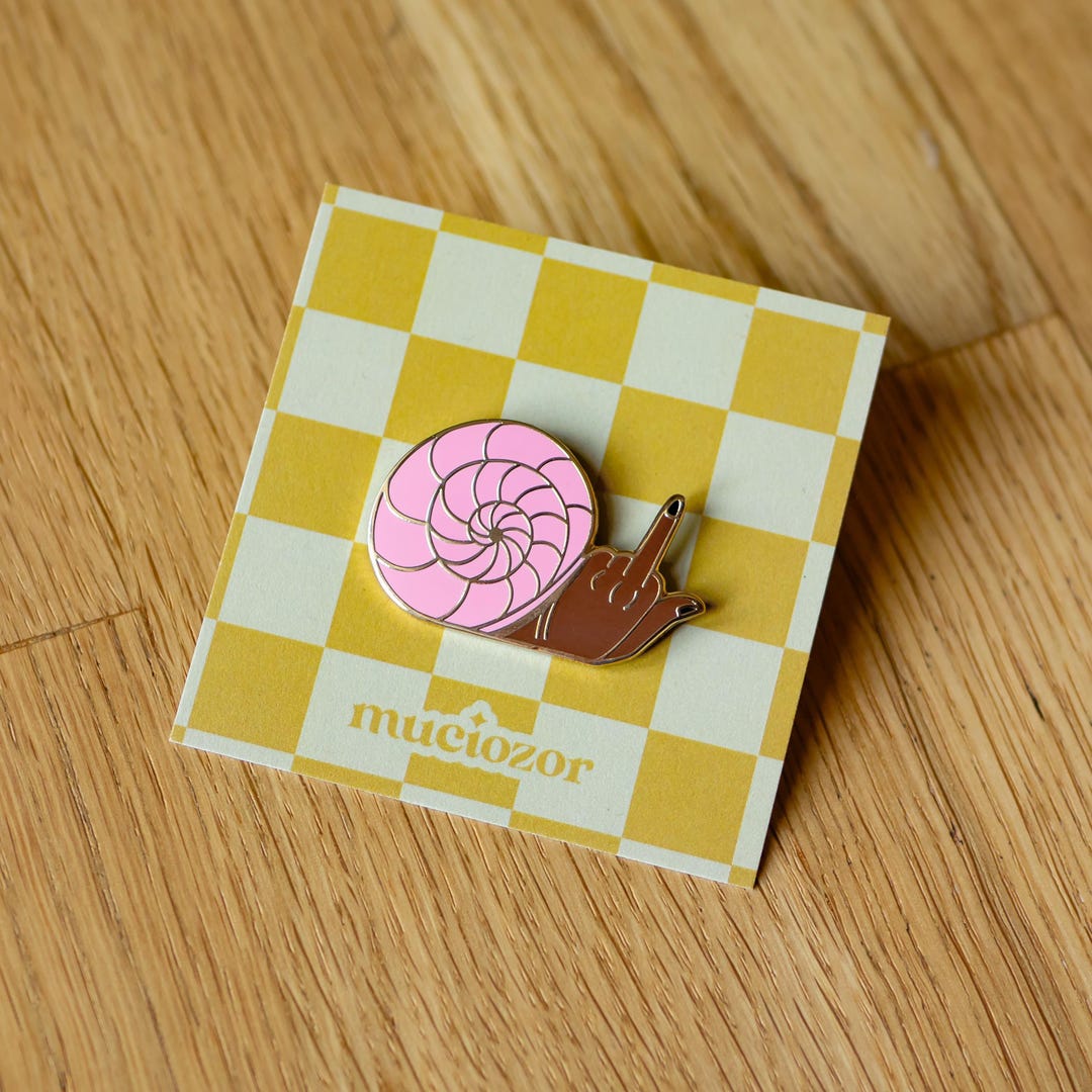 Pink & Brown Pin Snail Middle Finger Gold Enamel - Etsy