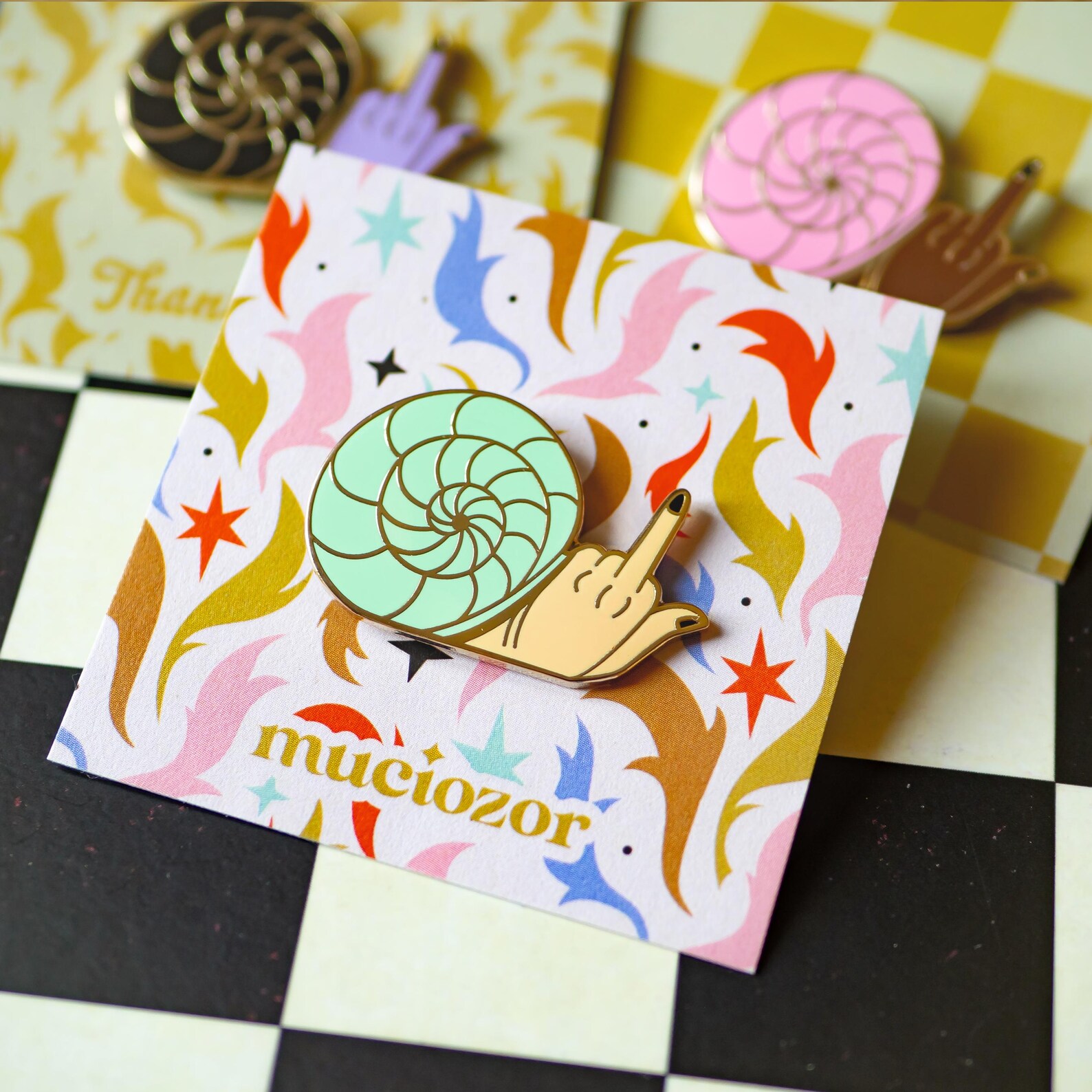 Pin Snail Middle Finger Gold Enamel - Etsy
