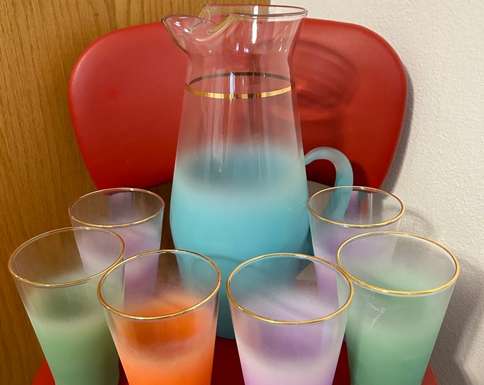 Vintage 1960's Blendo Mid-century Frosted Glass and Pitcher Set, Blendo ...