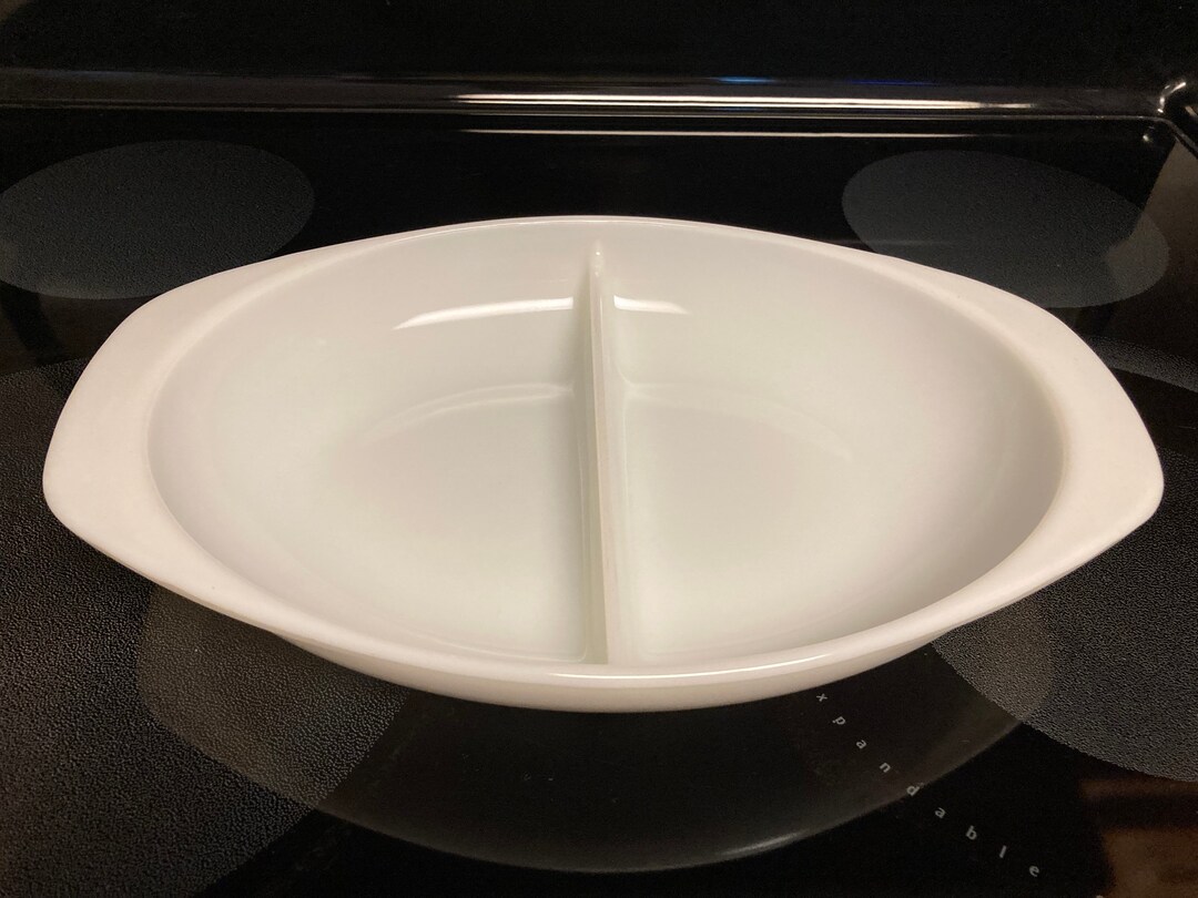 Vintage Pyrex Divided Serving Dish, Pyrex Milk Glass Oval Platter ...