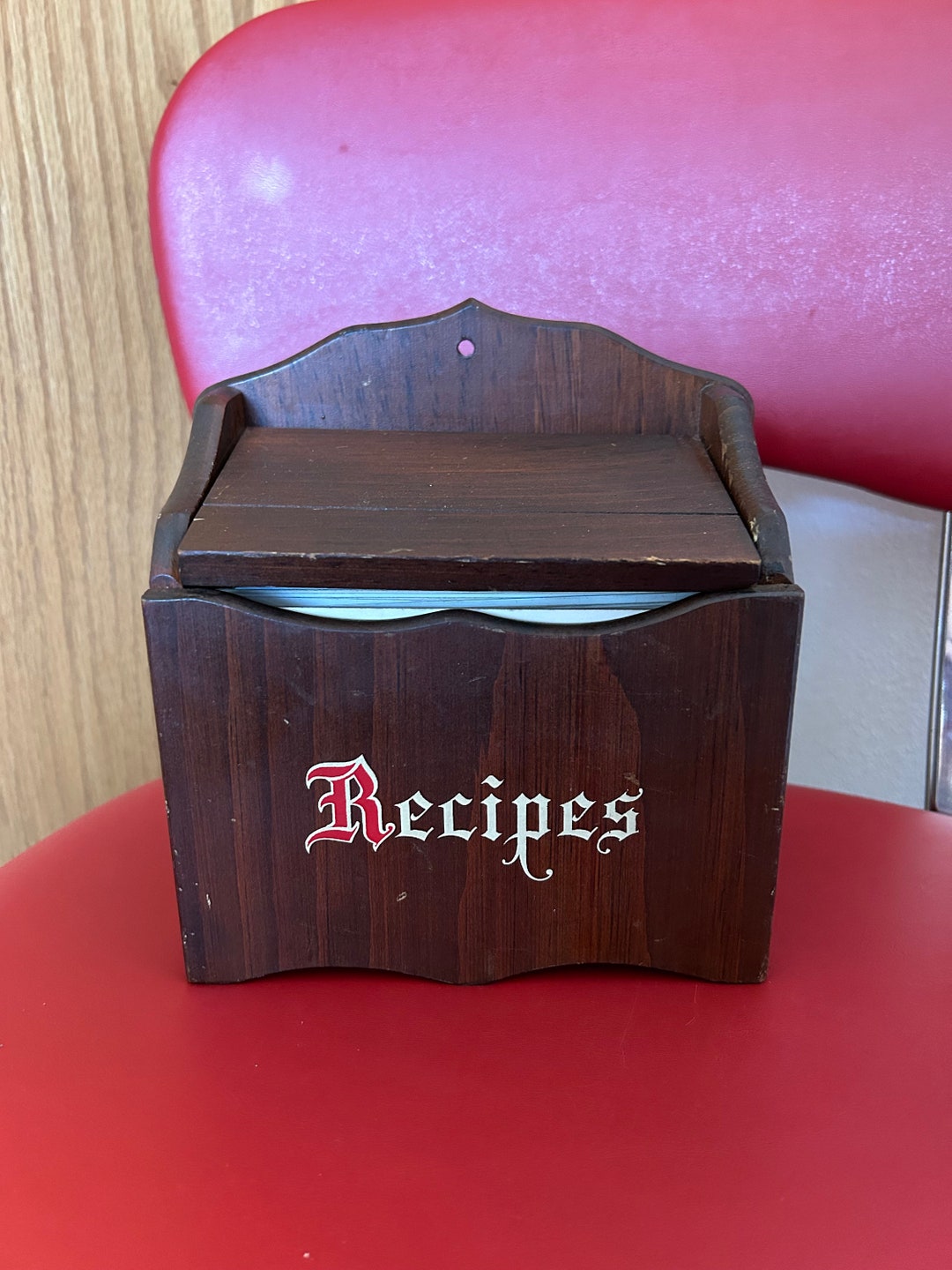 Vintage Wood Recipe Card Box With Card Holding Slot Full of Vintage ...