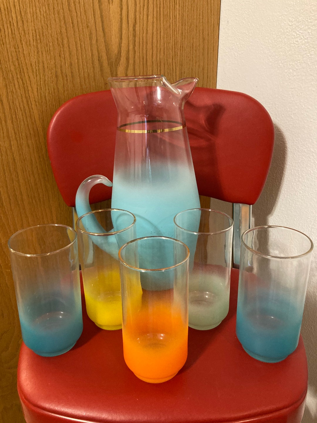 Vintage Blendo Pitcher and 5 Glasses Set Turquoise Blendo - Etsy