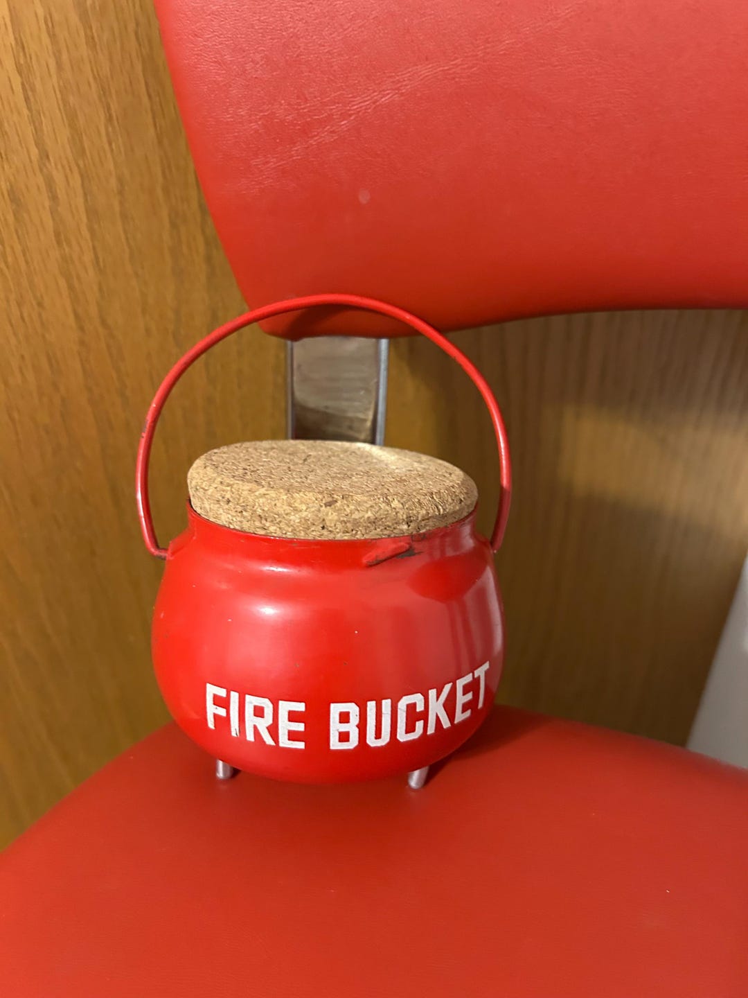 Vintage Fire Bucket Metal Tin Ashtray With Cork Lid, Vintage Fire ...