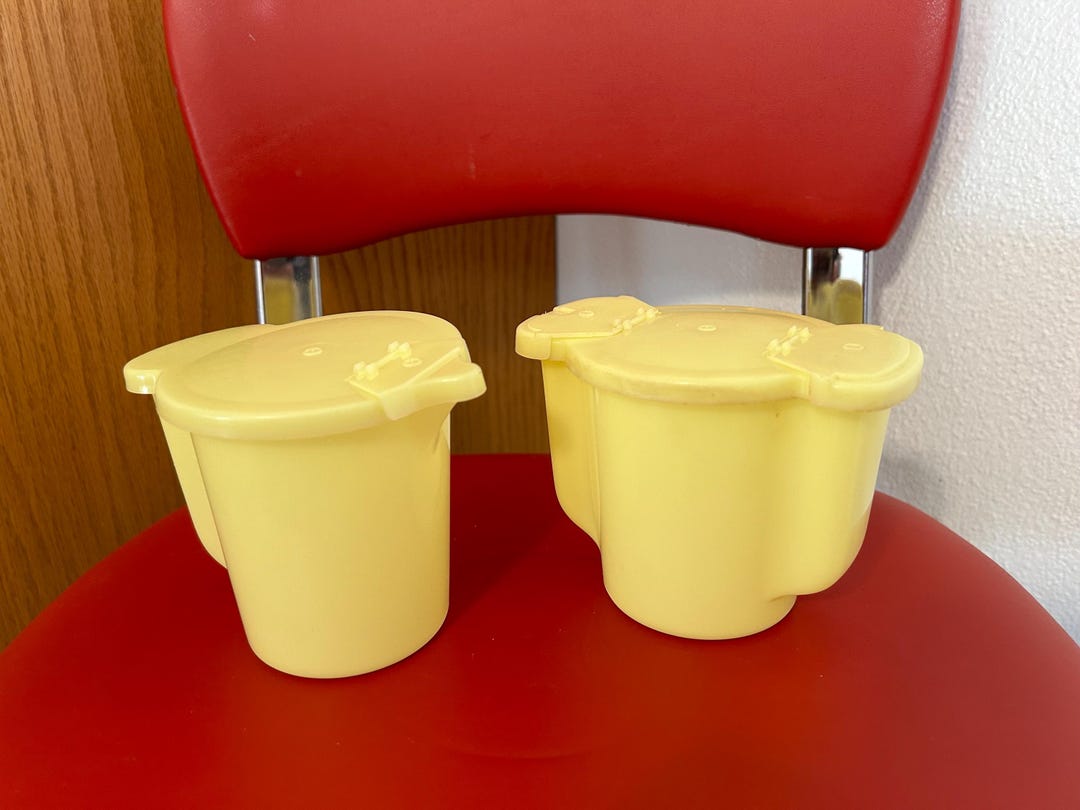 Vintage Set Yellow Tupperware Cream & Sugar Flip Hinged Lids 574 and ...