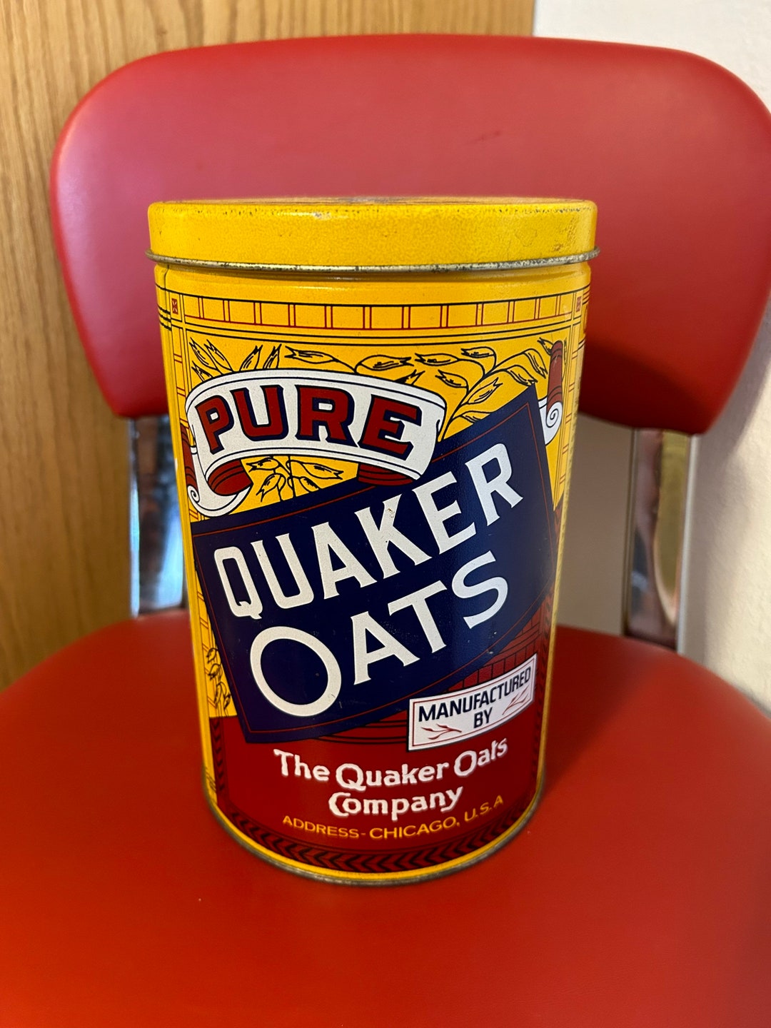 Collectible PURE QUAKER OATS 1991 Tin Can Replica 1896 Label Rolled ...