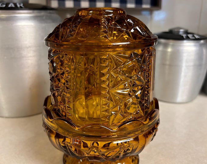 Vintage Amber Indiana Glass “stars and Bars” Fairy Lamp, Vintage Fairy ...