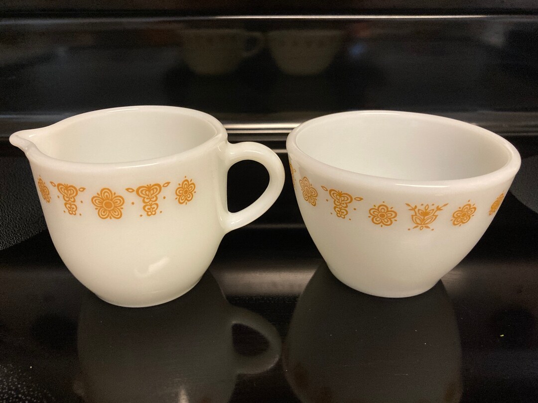 Vintage Butterfly Gold Cream and Sugar Bowl Pyrex Corelle Pattern ...