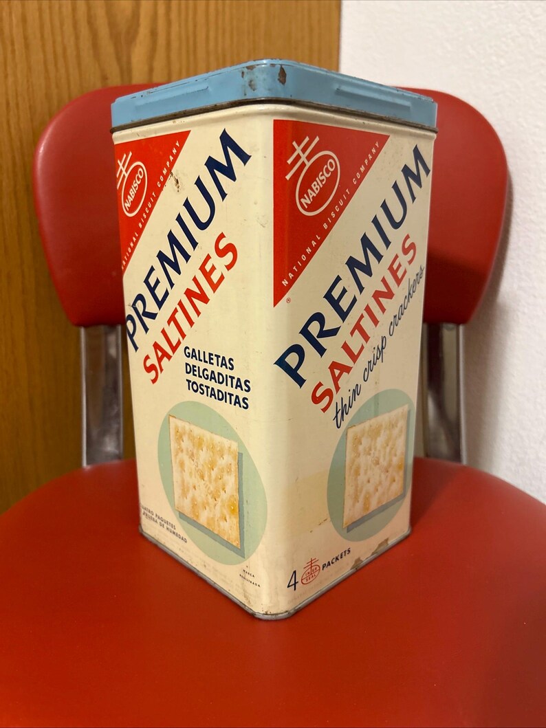 Vintage Nabisco Premium Saltines Cracker Tin Canister English and ...