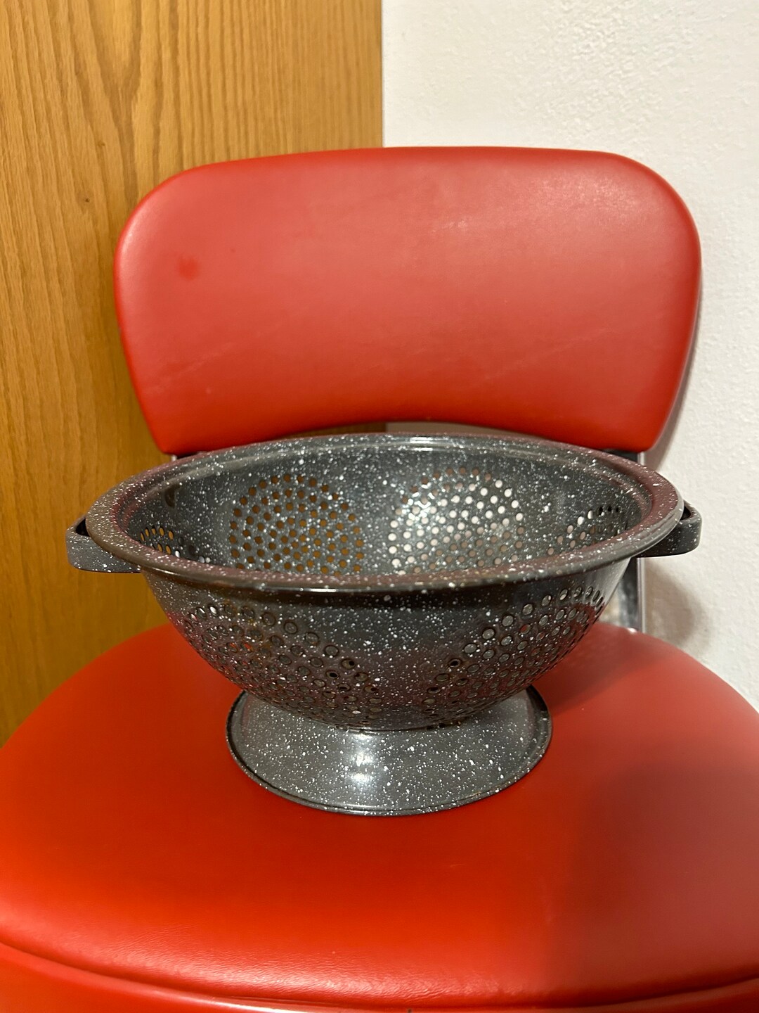 Gray Enamel Pedestal, Colander, With Handles, Vintage, Colander, Gray ...