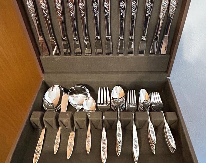 Oneida Community Stainless Flatware MY ROSE Set of 61 With Flatware ...