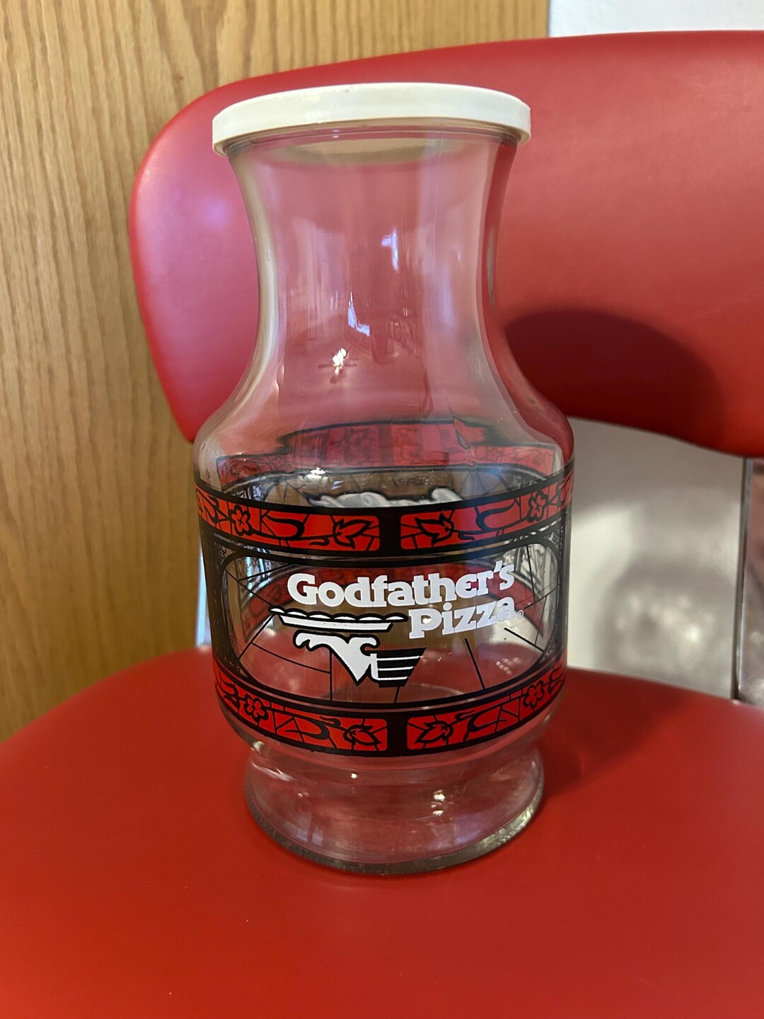 Vintage Coca-cola Godfather's Pizza Stained Glass Look Carafe Pitcher ...