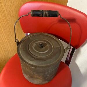 Antique Tin Lunch Pail / Berry Bucket With Lid 6.5 Tall X 7.5 Diameter ...