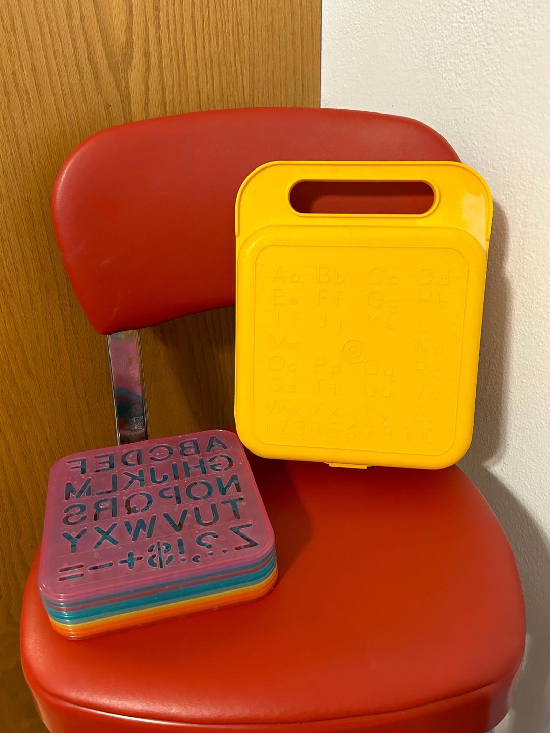 Vintage Yellow Tupperware Lunch Box 1407 ABC/123 Stencil Pencil Case ...