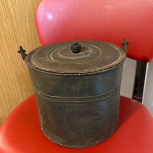 Antique Tin Lunch Pail / Berry Bucket With Lid 6.5 Tall X 7.5 Diameter ...