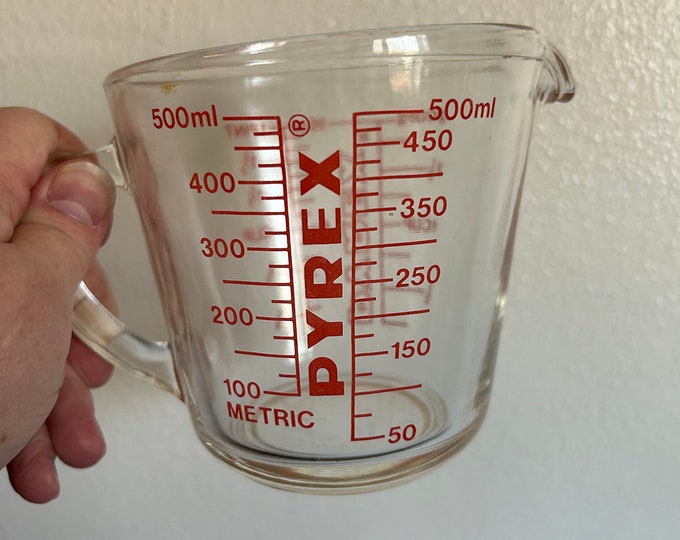 Vintage PYREX Glass Measuring Cup #516 Red Lettering D-handle 2 Cup 1 ...