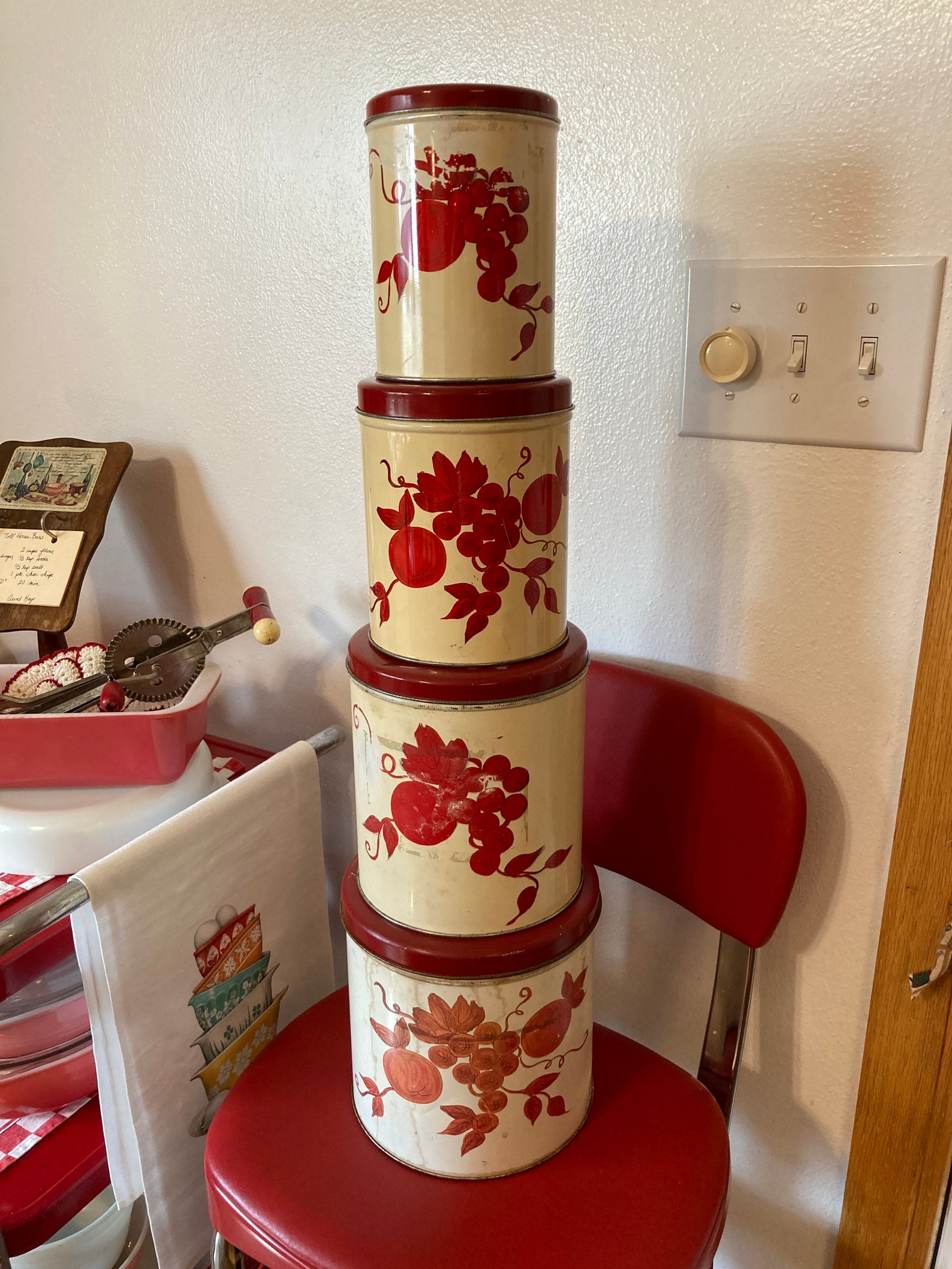Vintage Tin Canister Set of 4 Red Fruit Design With Red Lids | Etsy