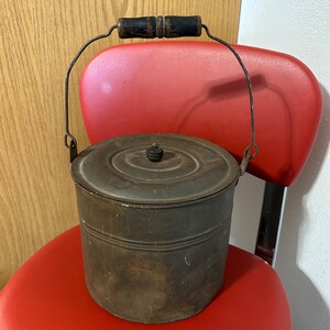 Antique Tin Lunch Pail / Berry Bucket With Lid 6.5 Tall X 7.5 Diameter ...