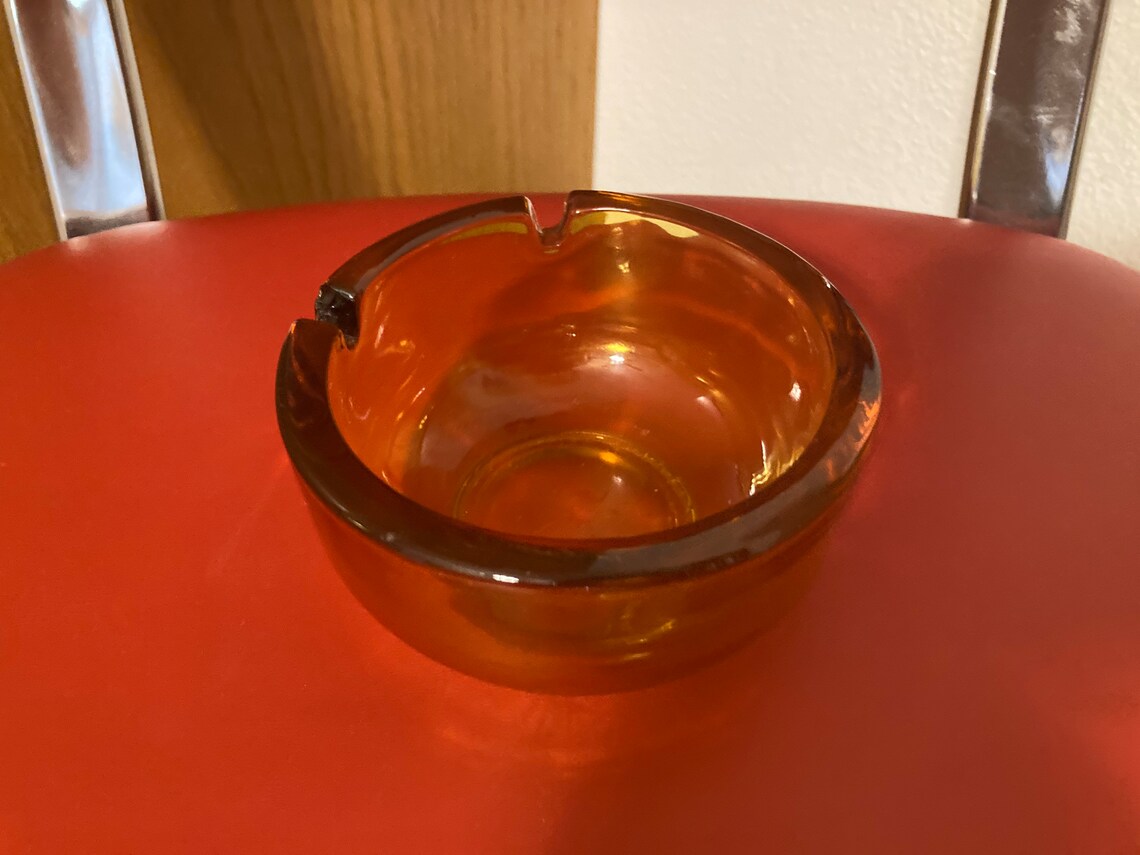 Vintage Amber Glass Round Ashtray, Amber Glass, Ashtray - Etsy