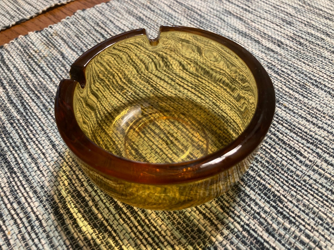 Vintage Amber Glass Round Ashtray, Amber Glass, Ashtray - Etsy