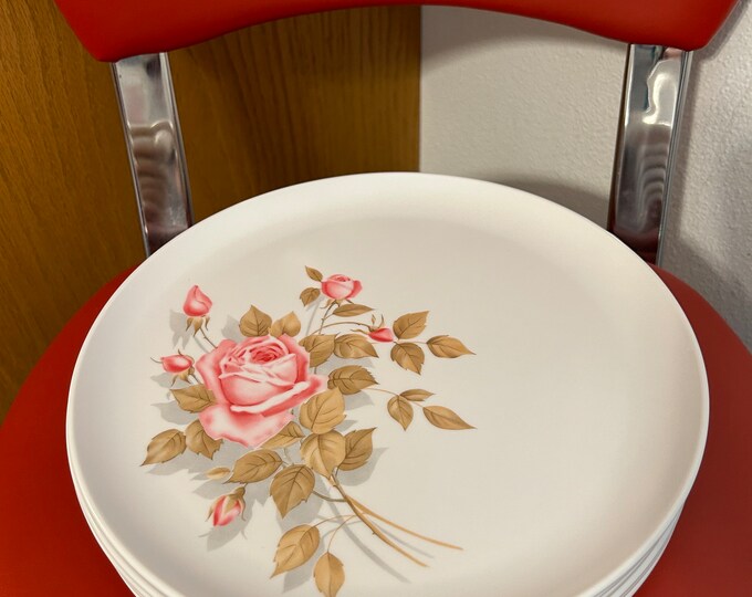 Vintage Melmac White W/pink Roses Boontown 10" Dinner Plate Set of 6 ...