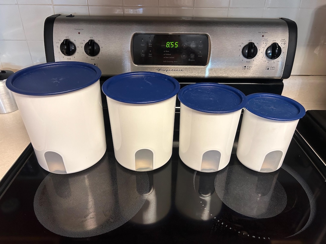 Tupperware One Touch Reminder Canister Set of 4 Navy Blue Lids ...