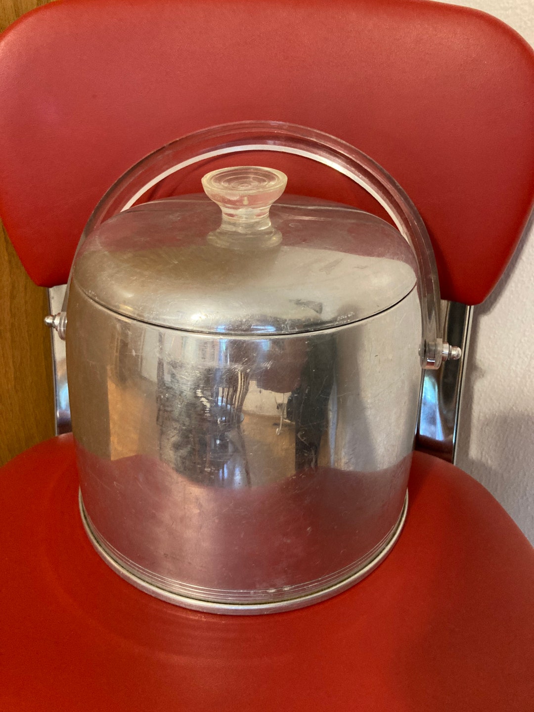 Kromex Ice Bucket Vintage Retro Aluminum Barware Clear Plastic Handle ...