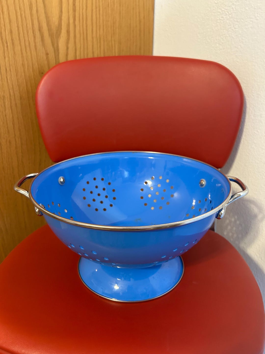 Vintage Enamelware Strainer Colander Blue 9 Inch, Blue Enamel Colander ...