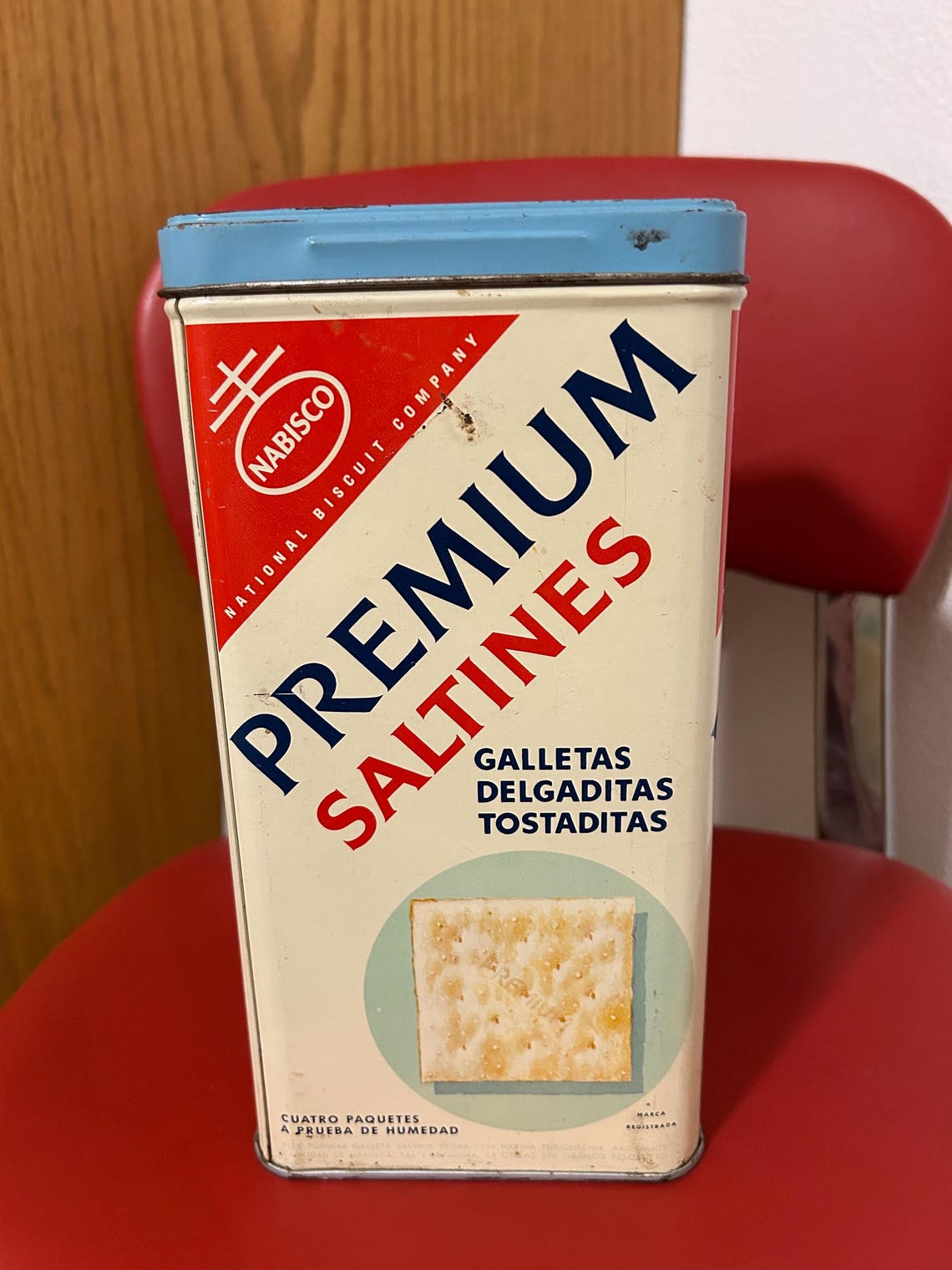 Vintage Nabisco Premium Saltines Cracker Tin Canister English and ...