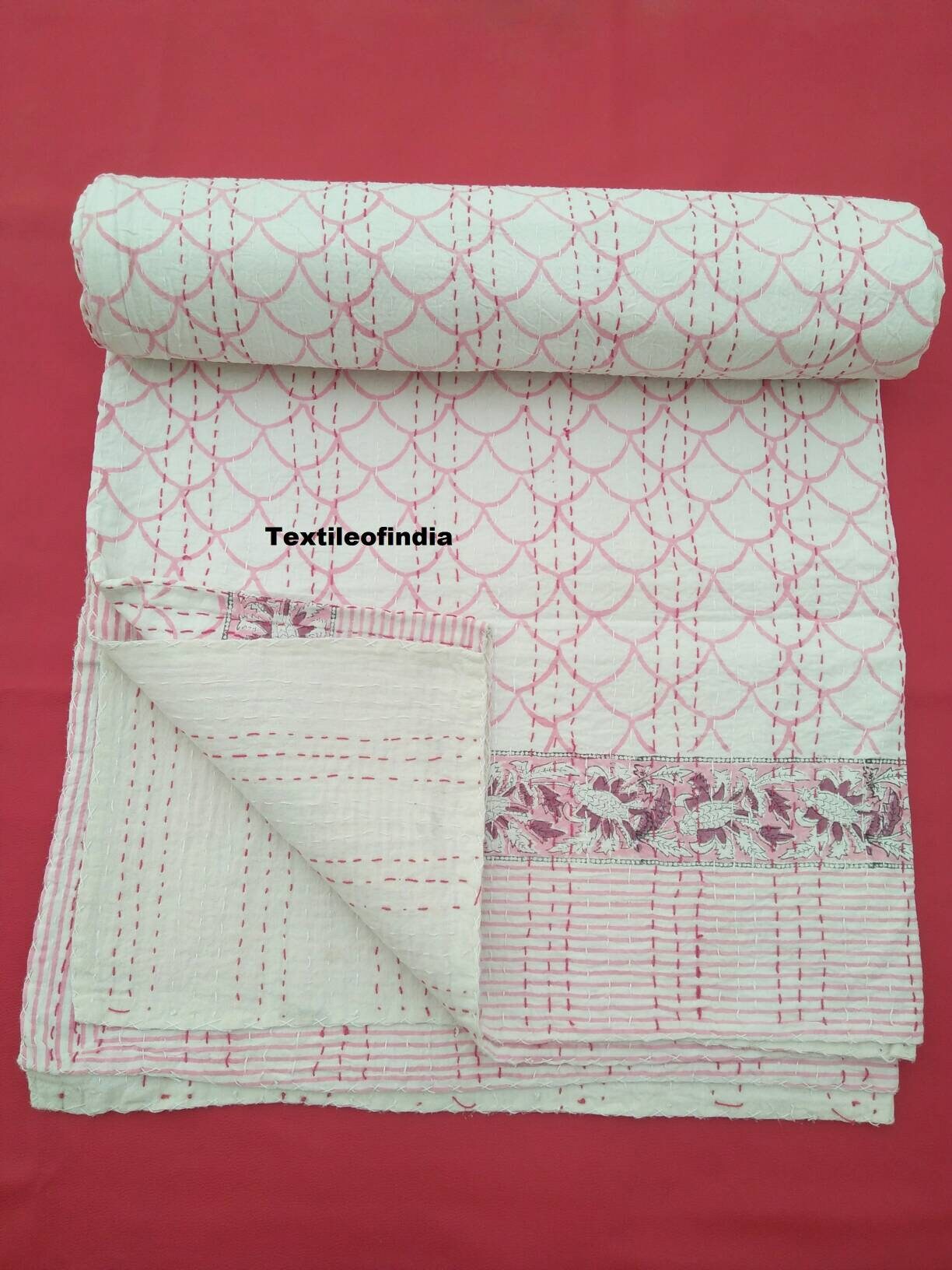 A New Handblock Print Indian Kantha Quilt Handblock Kantha - Etsy