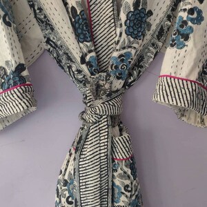 Hand Block Printed Kimono, Cotton Bathrobe, Dressing Gown, Indian Wood ...