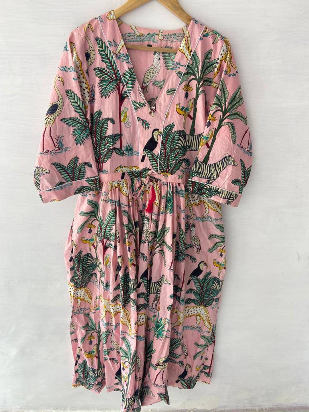 Pink Jungle Print Dress, Animal Print Women's Dress, Midi Cotton Dress ...