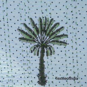 Indian Handmade Pure Cotton Tree Print Kantha Quilt Vintage Kantha ...