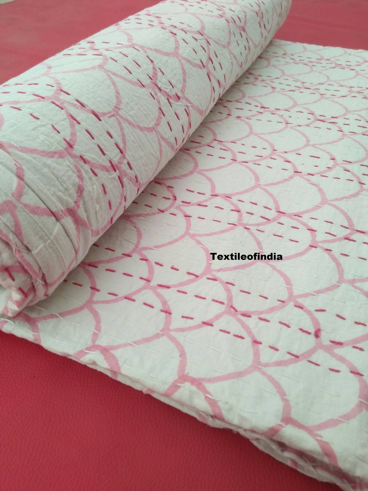 A New Handblock Print Indian Kantha Quilt Handblock Kantha - Etsy