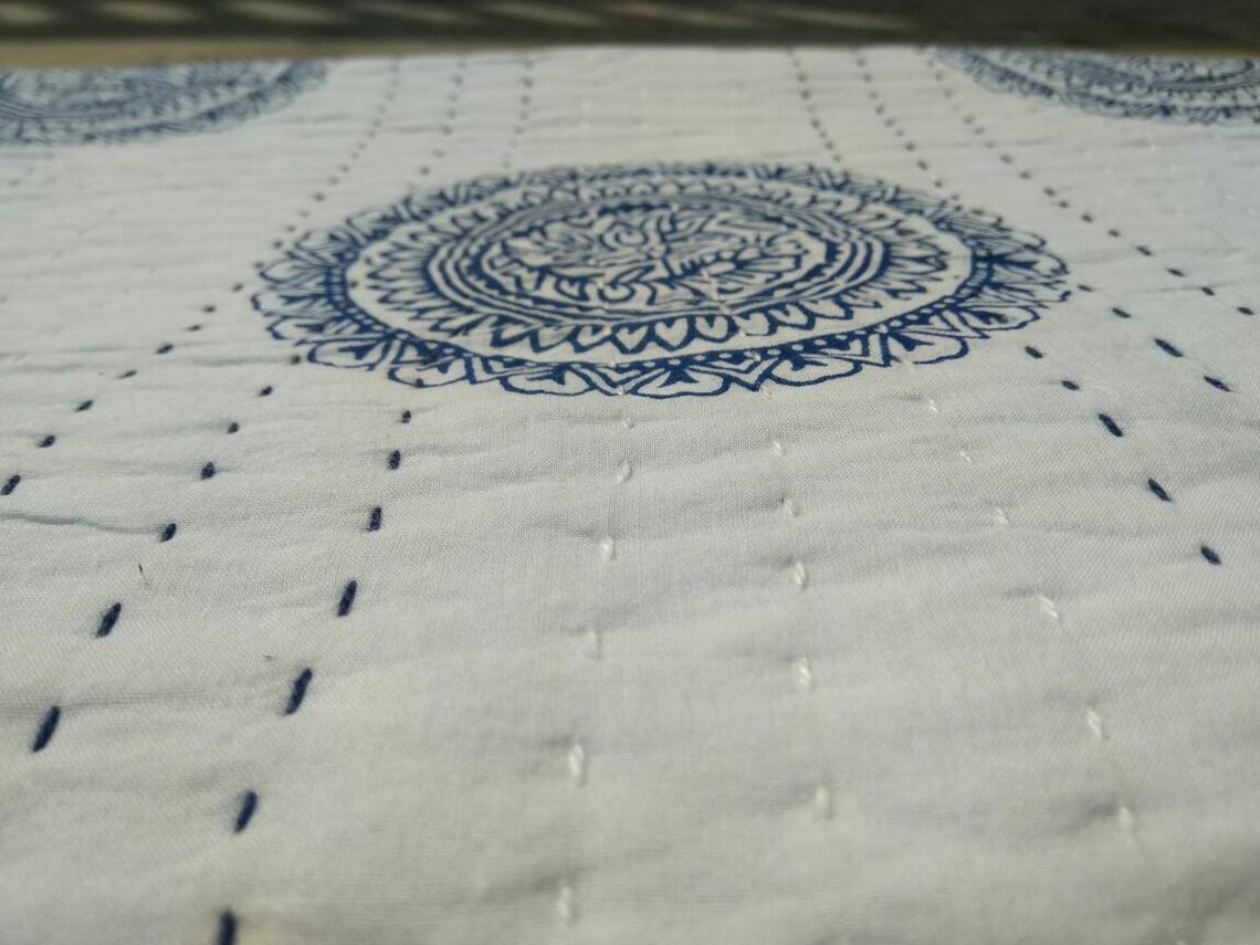 A New Indian Handmade Ethnic Buta Print Kantha Quilt Kantha | Etsy