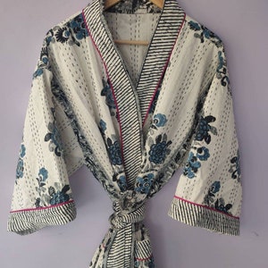 Hand Block Printed Kimono, Cotton Bathrobe, Dressing Gown, Indian Wood ...