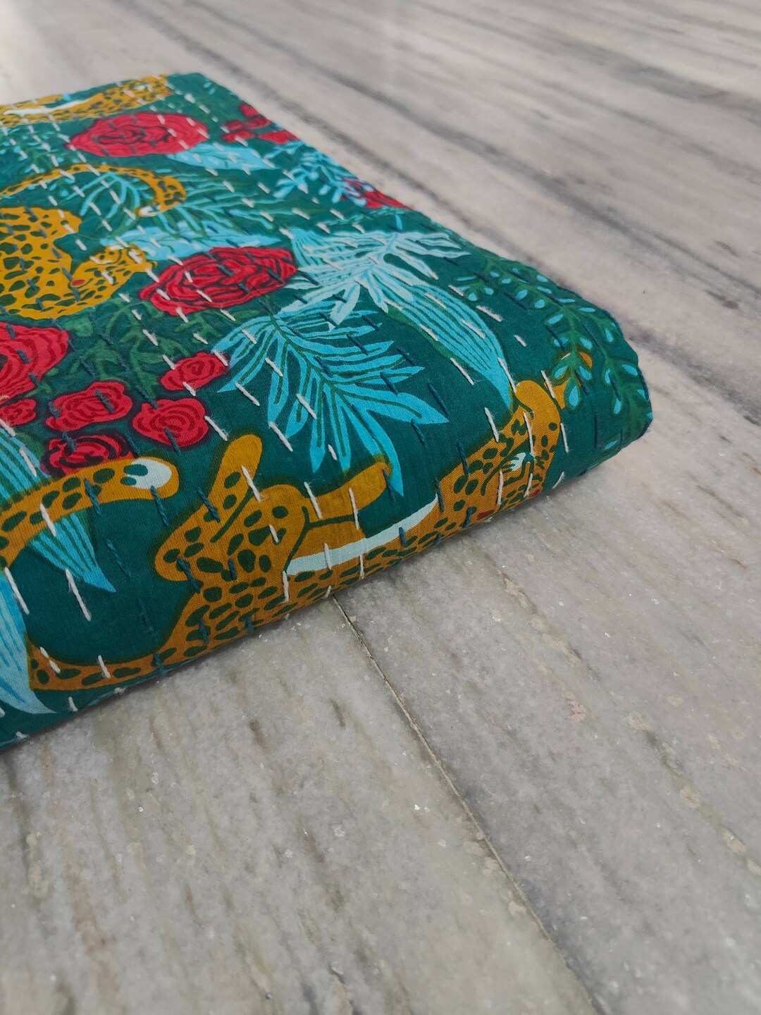 New Tiger Print Kantha Quilt, Handblock Print Kimono Blanket, Jungle ...