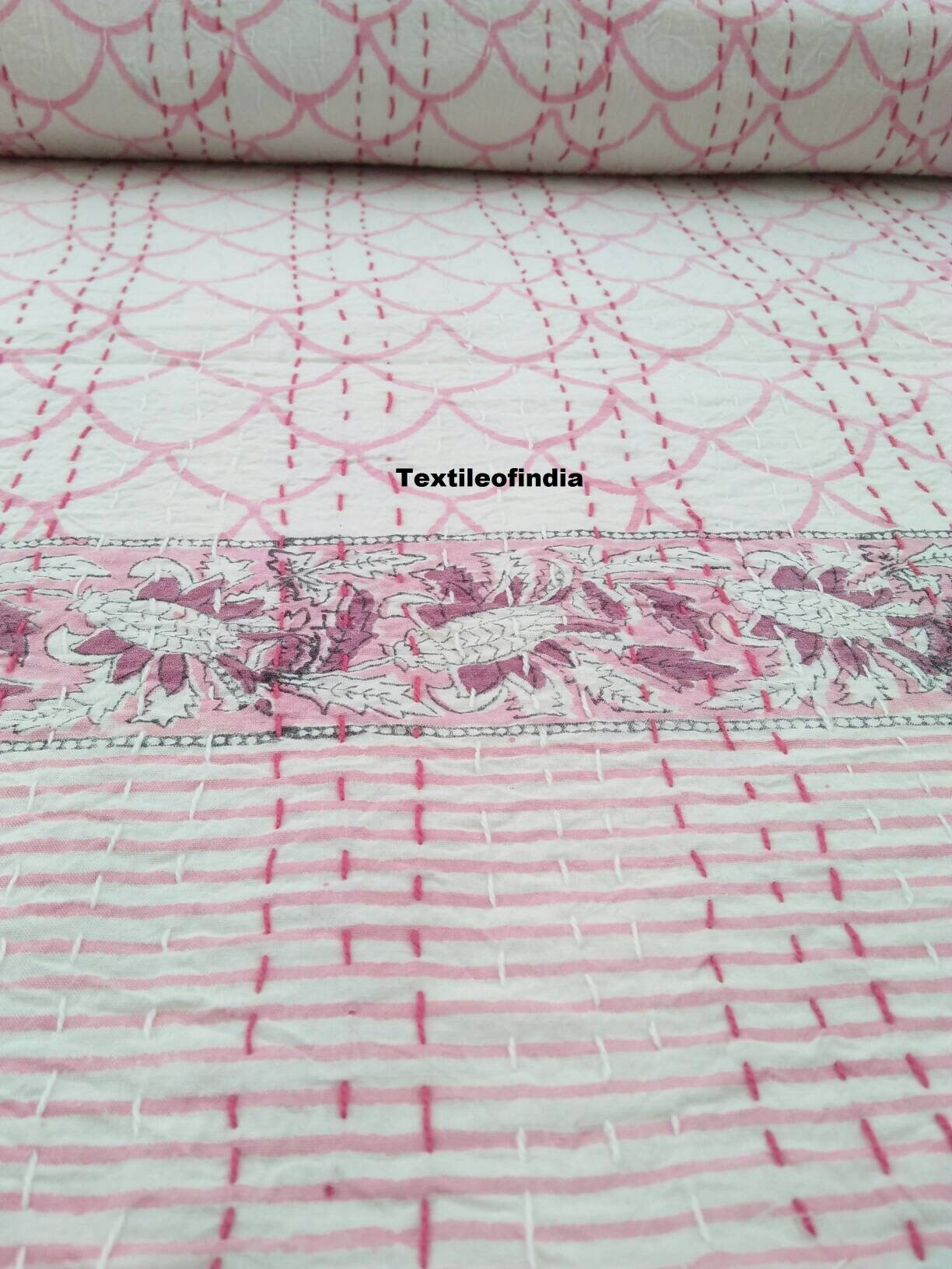 A New Handblock Print Indian Kantha Quilt Handblock Kantha - Etsy