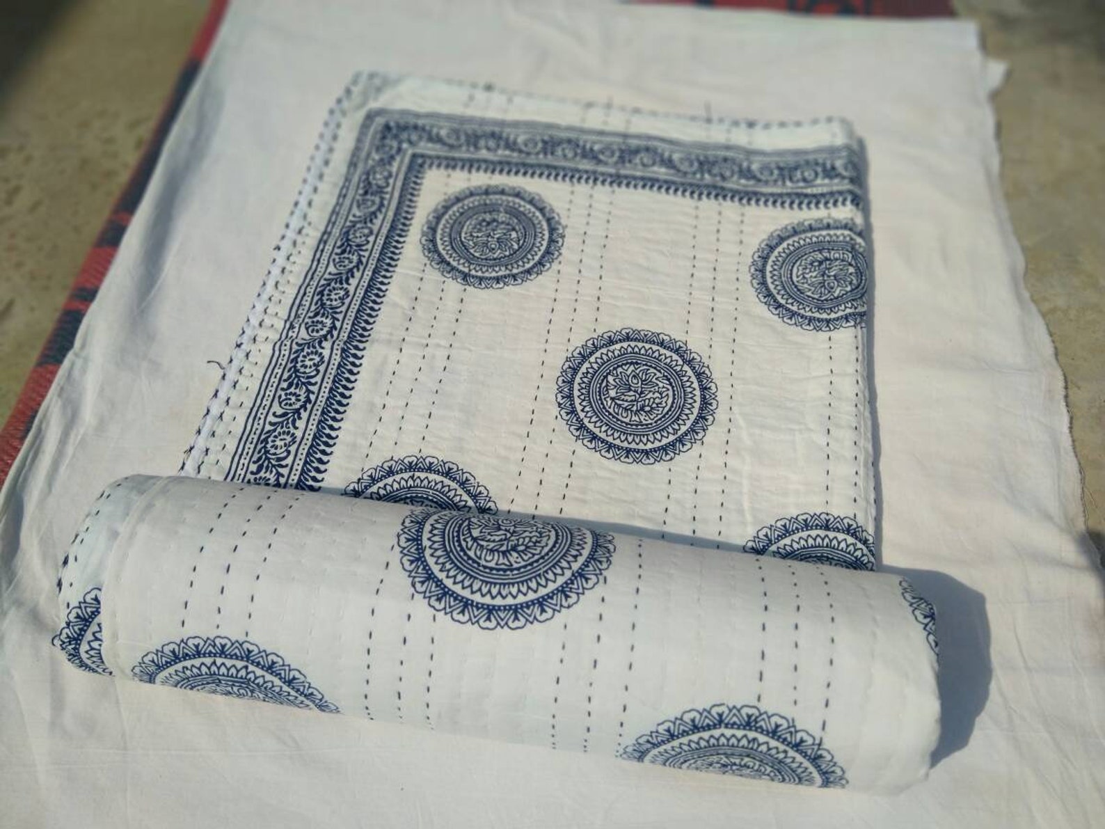 A New Indian Handmade Ethnic Buta Print Kantha Quilt Kantha | Etsy