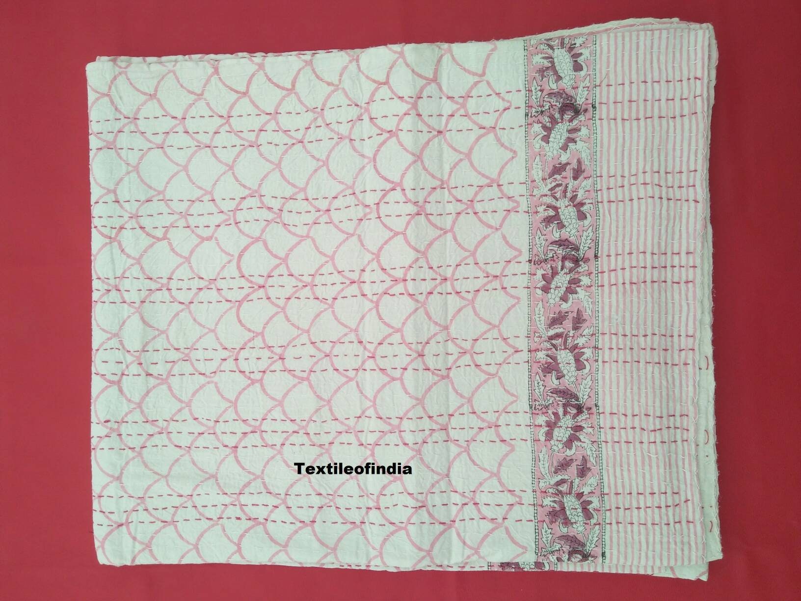 A New Handblock Print Indian Kantha Quilt Handblock Kantha - Etsy