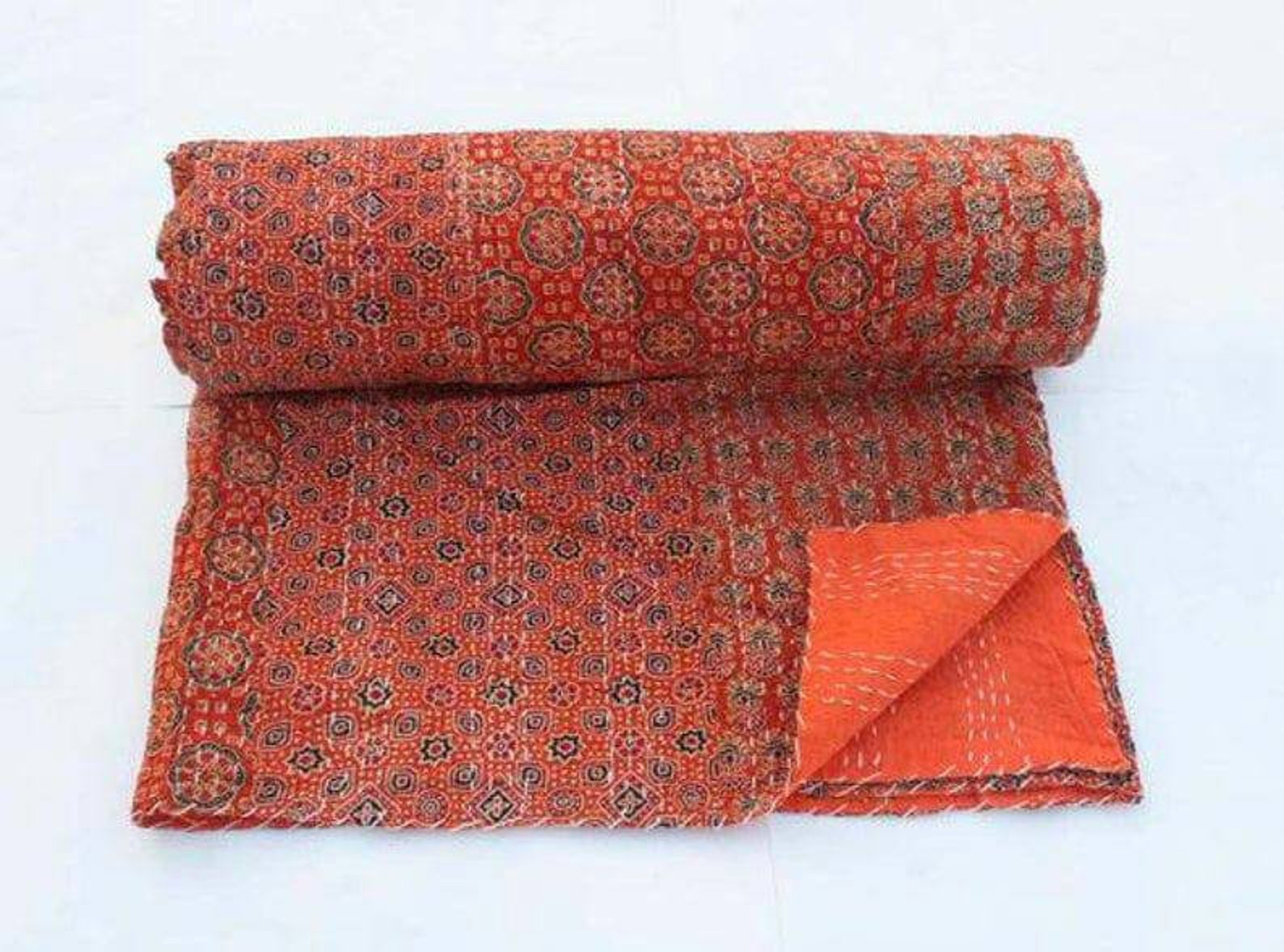 New Handblock Red Ajarkh Kantha Quilt Cotton Kantha - Etsy Australia